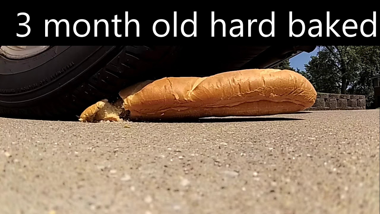 Tire Crushing Solid Hard 3 Month Old Bread - YouTube