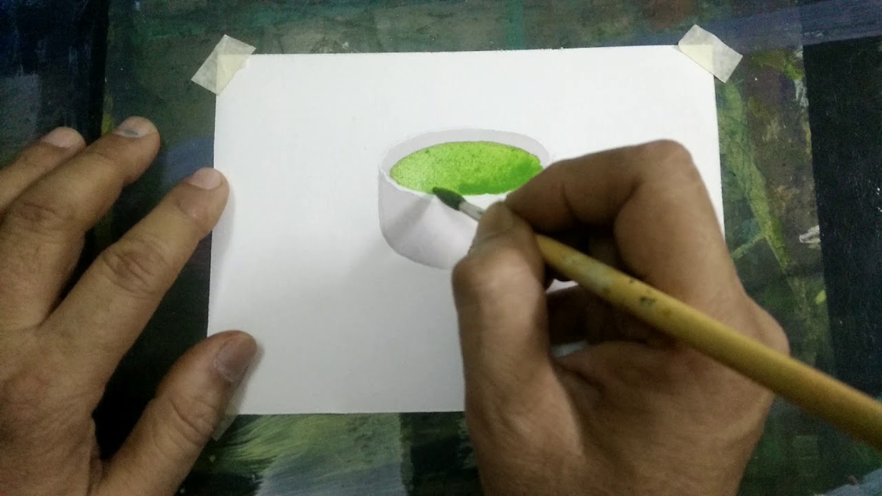 Water color painting how to paint cup of GREEN CHUTNEY - YouTube