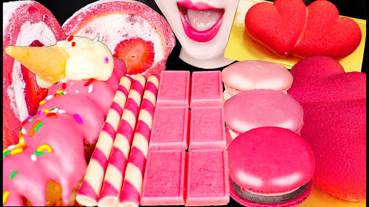 ASMR PINK DESSERTS 핑크색 디저트 MUKBANG 먹방 - YouTube