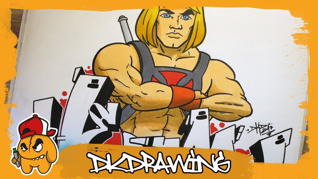 How to draw He-Man Graffiti Letters & the superhero Character - YouTube