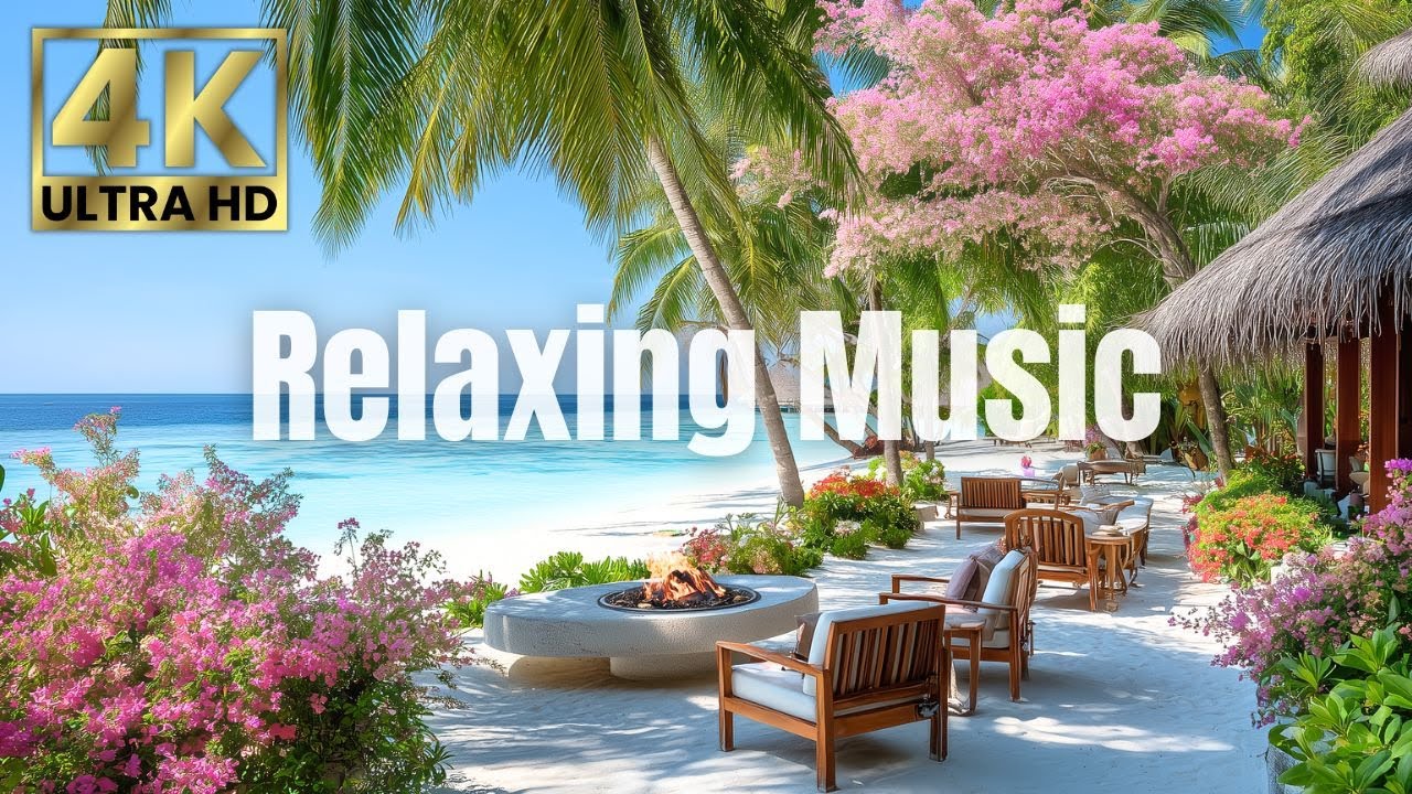 Cozy Island Beach View | 4K Ocean Ambience & Relaxing Music (4 Hours ...