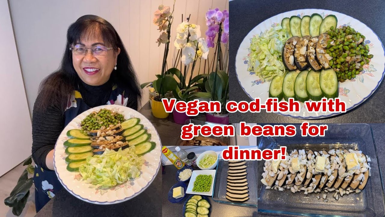 How to make a simple vegetarian dinner with vegan cod fish and green ...