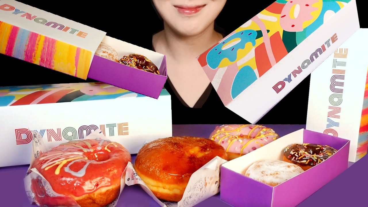 SUB) ASMR BTS Dynamite Donut Set EATING SOUNDS (NO TALKING) kpop ㅣ방탄소년단 ...