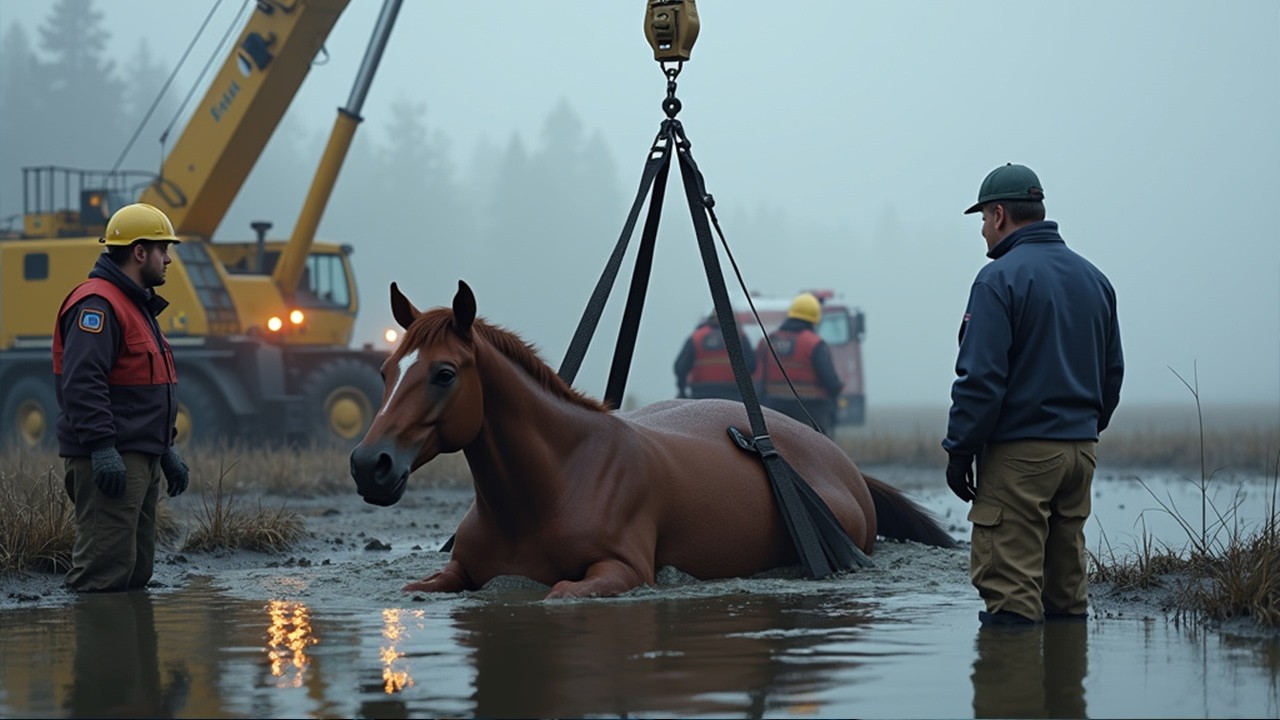Horse Stuck in Mud and Mire Saved by Heroic Rescue Team Rescue - YouTube
