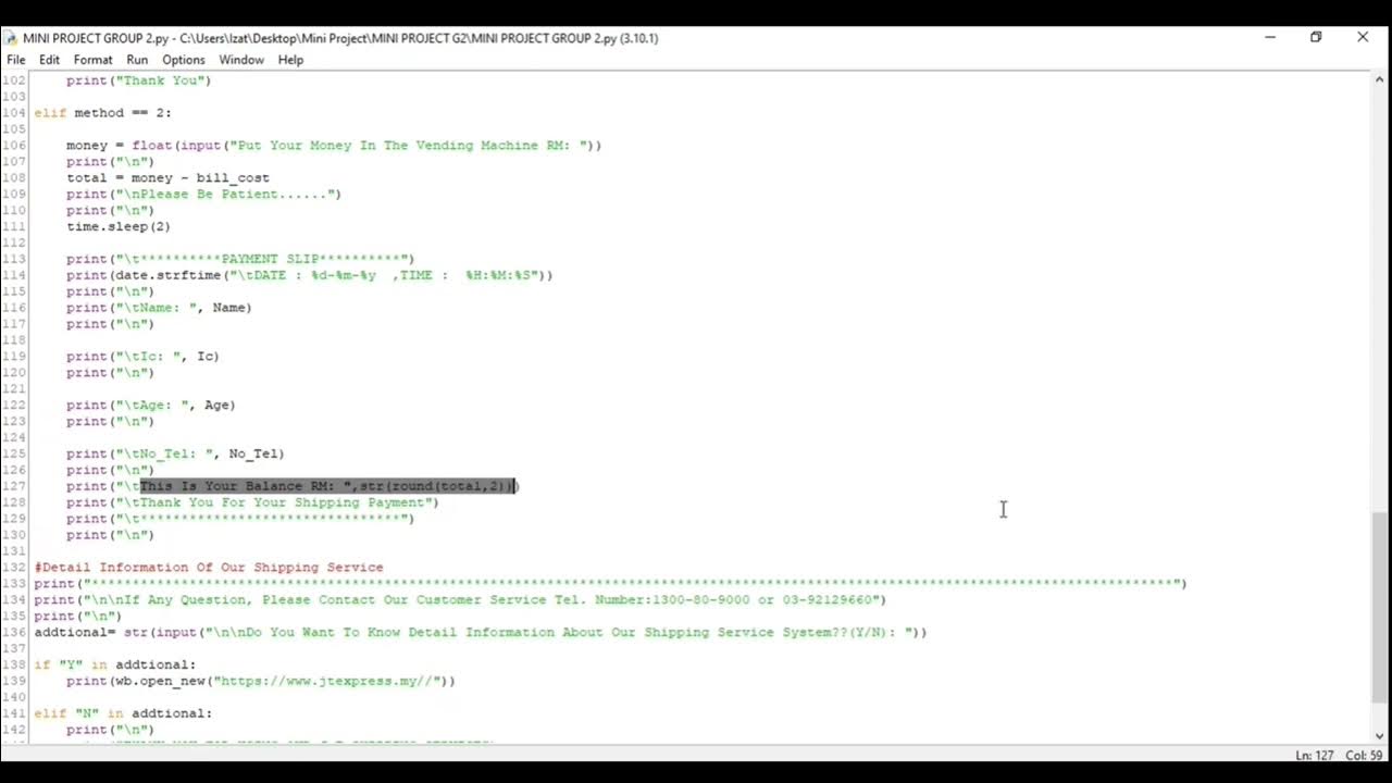 Shipping Service System Using Phyton Programming - UniKL BMI Student ...