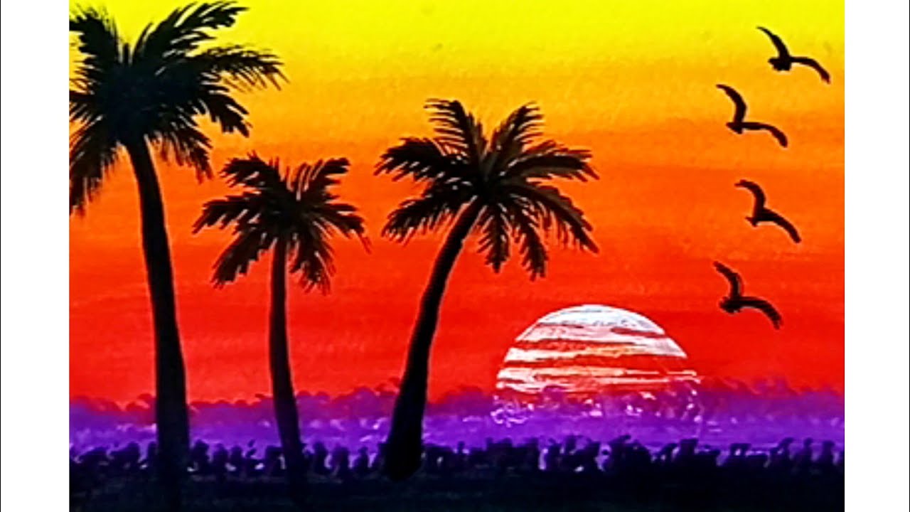 Easy lake sunset Scenery Painting 🎨 - YouTube