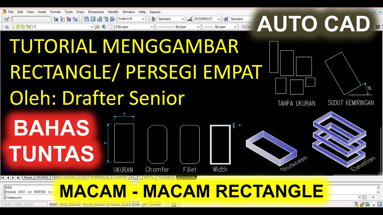 Tutorial AutoCAD | Menggambar RECTANGLE/ PERSEGI EMPAT | Oleh Drafter Senior - YouTube