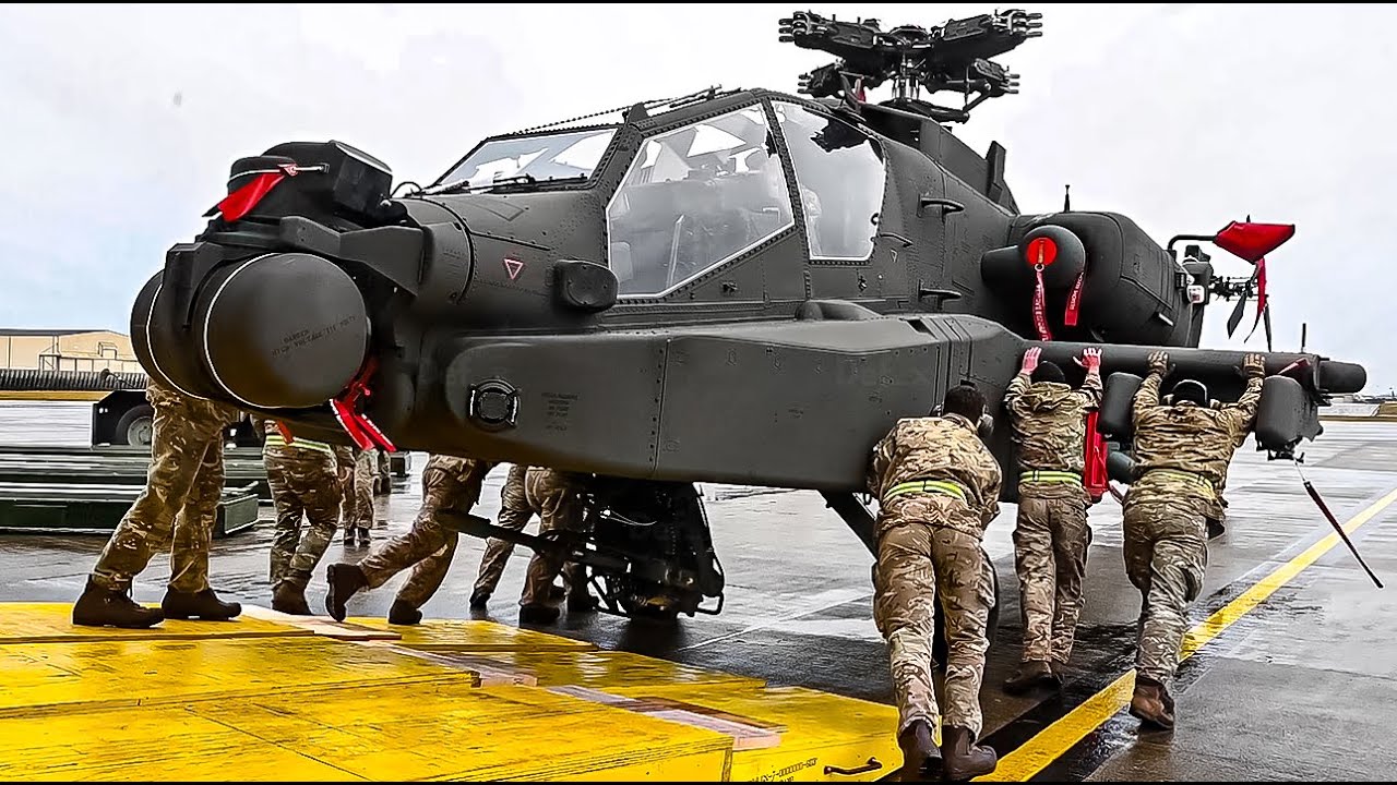 U.S. Army • AH-64 Apache Unloading from C-5, Maintenance, and Aerial ...