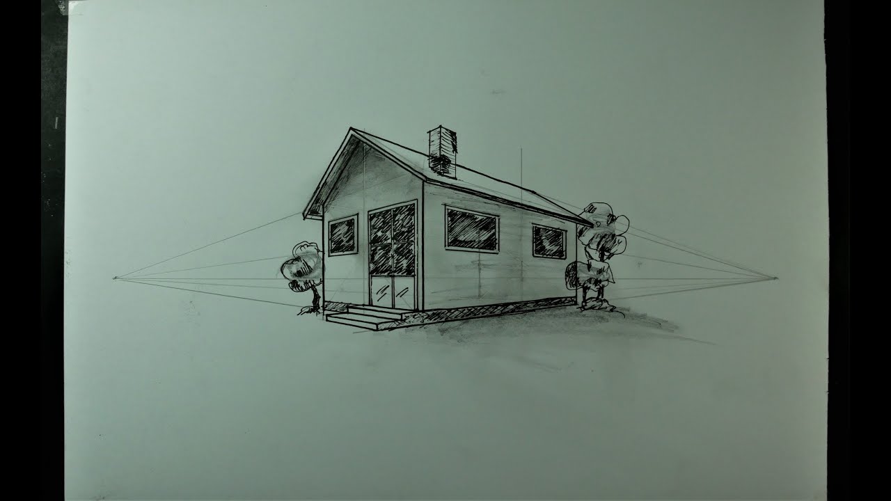 Architectural - How To Draw Simple House in 2 Point Perspective - YouTube
