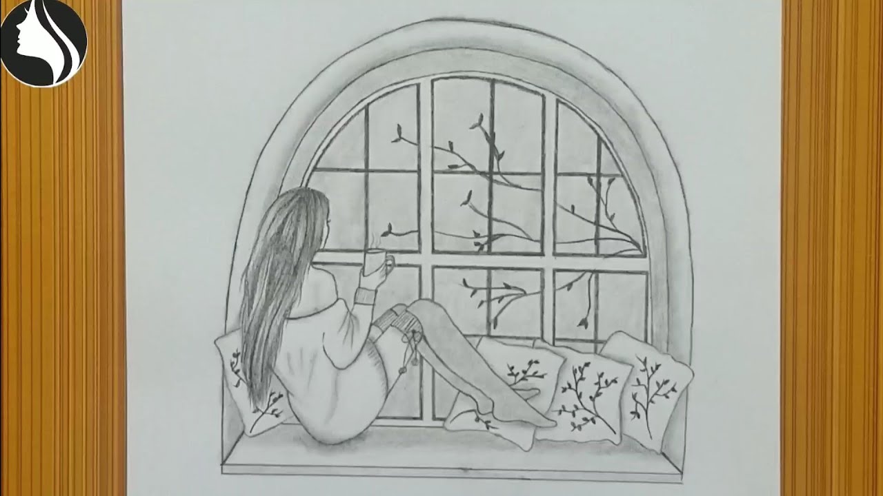How to draw a girl sitting on a window step by step for beginners - YouTube