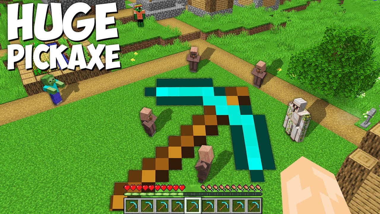How to USE this HUGE DIAMOND PICKAXE in Minecraft ? BIGGEST PICKAXE ...