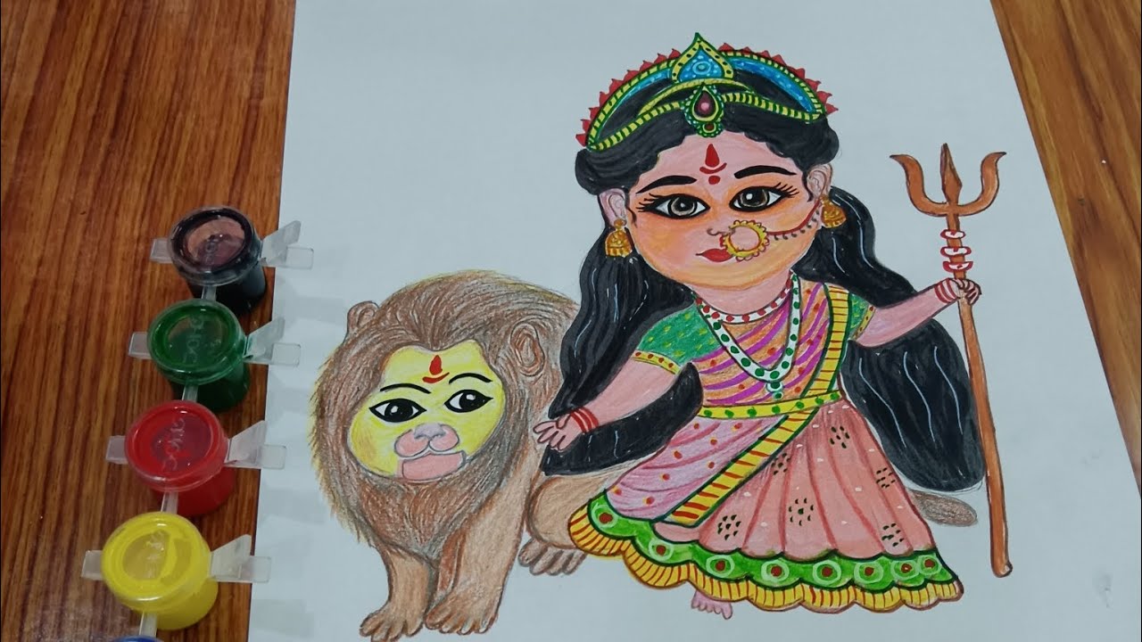 Maa durga drawing || colour drawing || Little mata rani drawing || 🌹🌹♥️ ...