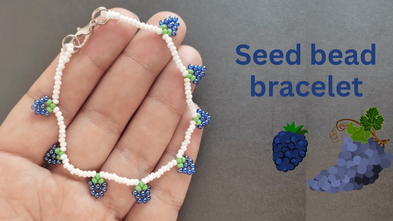 Beading tutorial of seed bead bracelet with grapes or blackberry, easy make bead summer bracelet ...