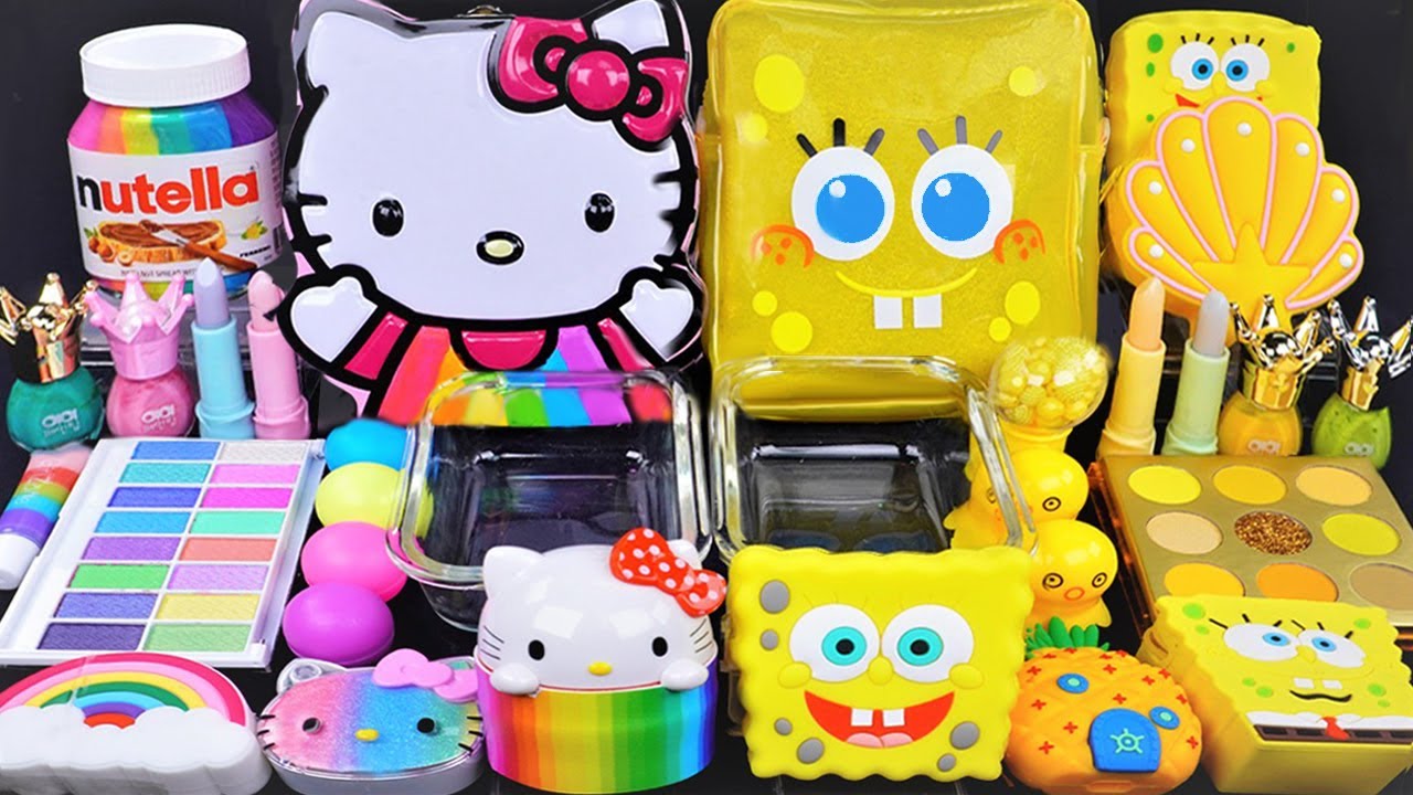 Kitty vs Spongebob Slime Mixing Random Cute, shiny things into slime # ...
