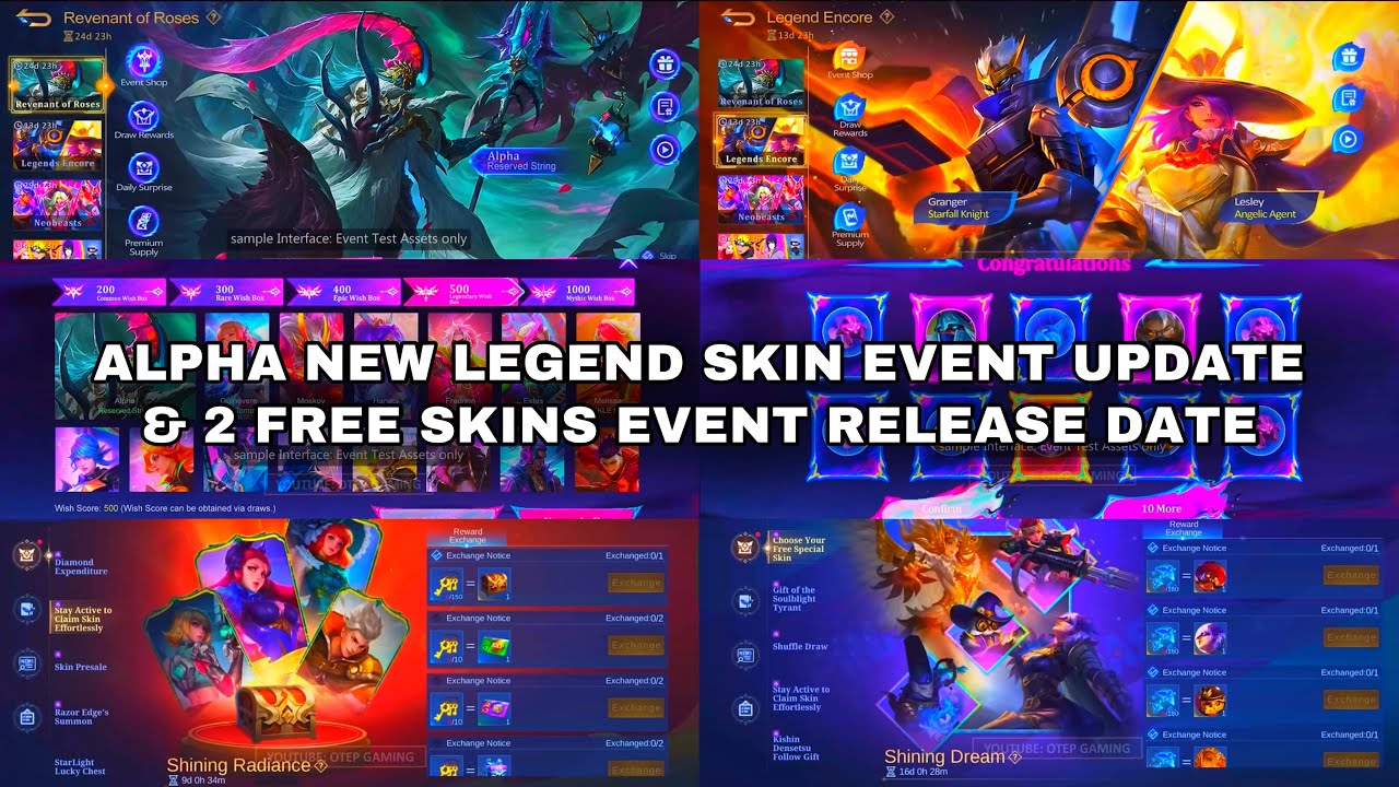 UPCOMING EVENTS IN MLBB ALPHA LEGEND SKIN UPDATE | AND 2 FREE SKINS ...