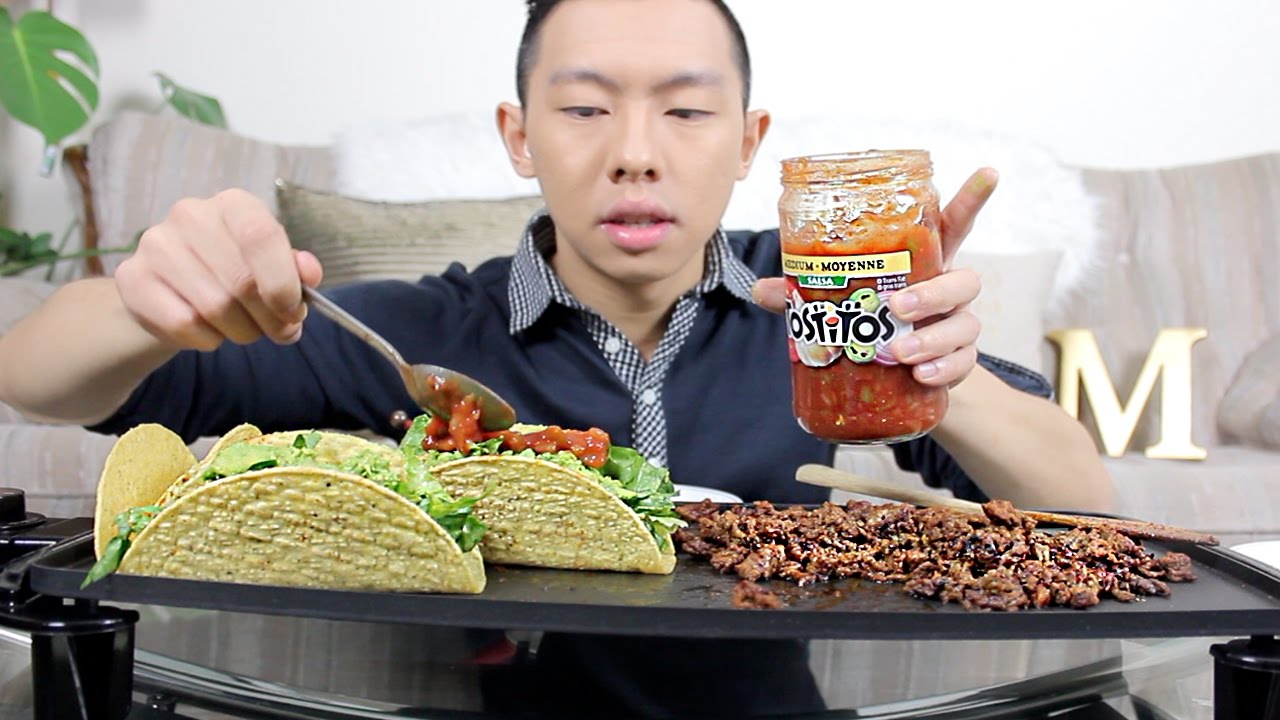 TACO MUKBANG | Ground Beef + Salsa | Eating Show - YouTube
