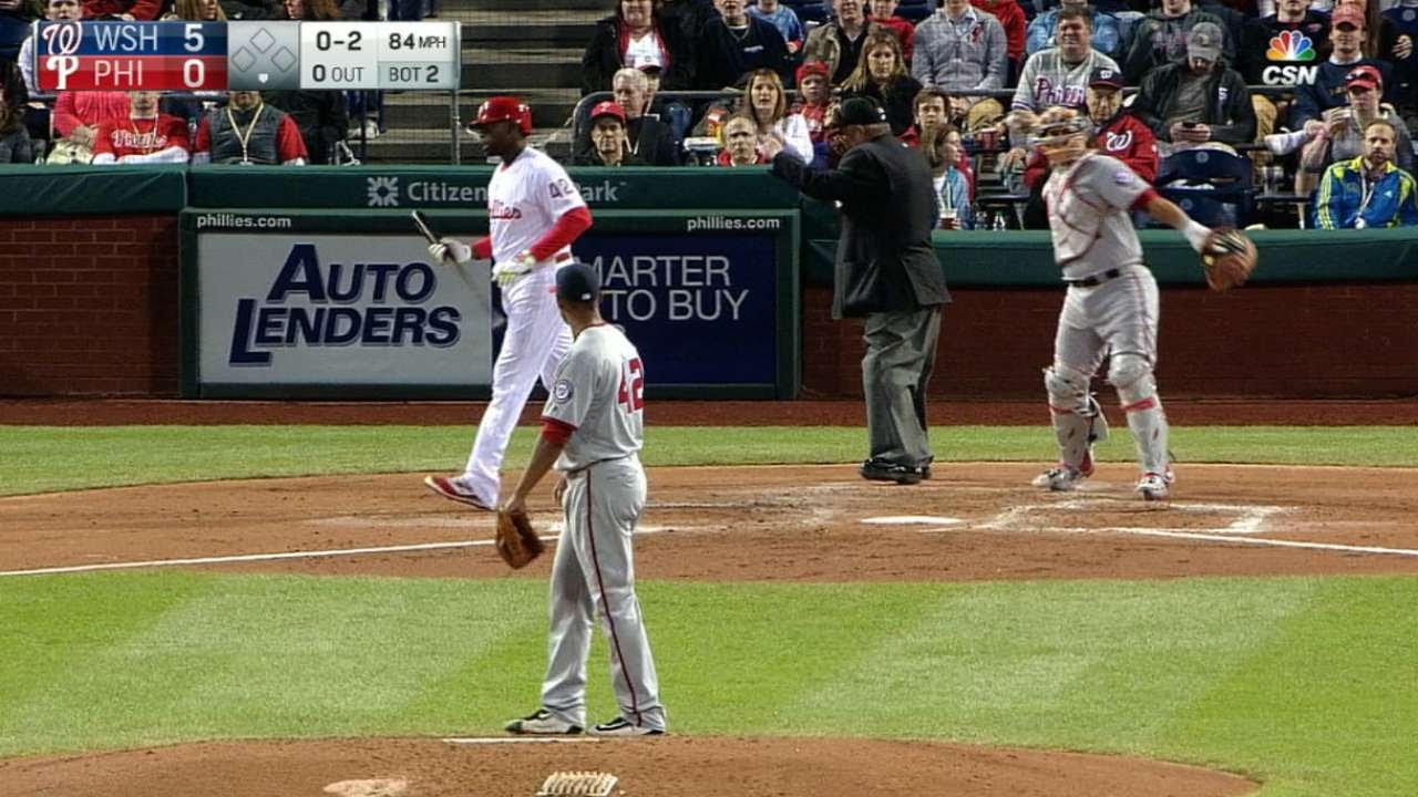 WSH@PHI: Ross freezes Howard for his second strikeout - YouTube