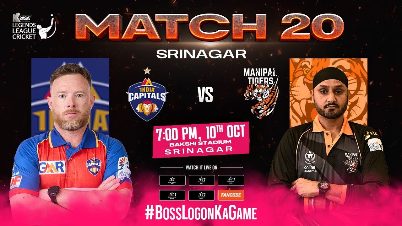 #LLC Live Match 20 : India Capitals VS Manipal Tigers | Legends League ...