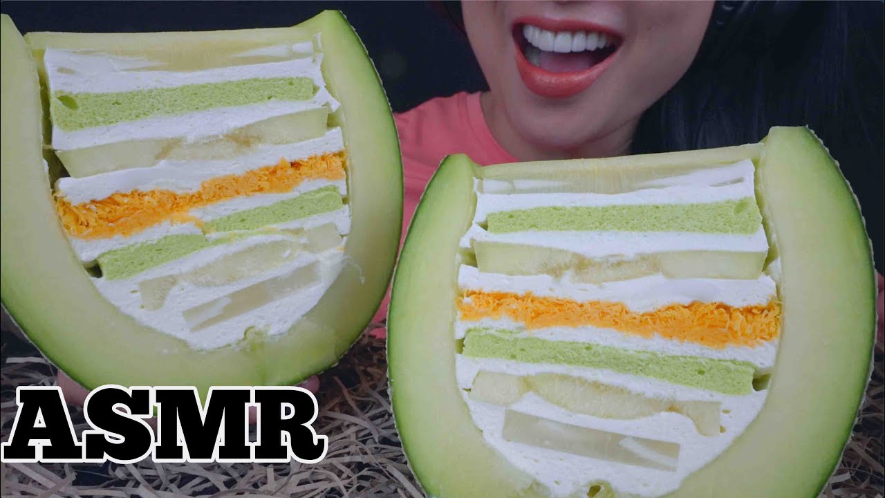 ASMR WHOLE MELON CAKE (EATING SOUNDS) NO TALKING | SAS-ASMR - YouTube