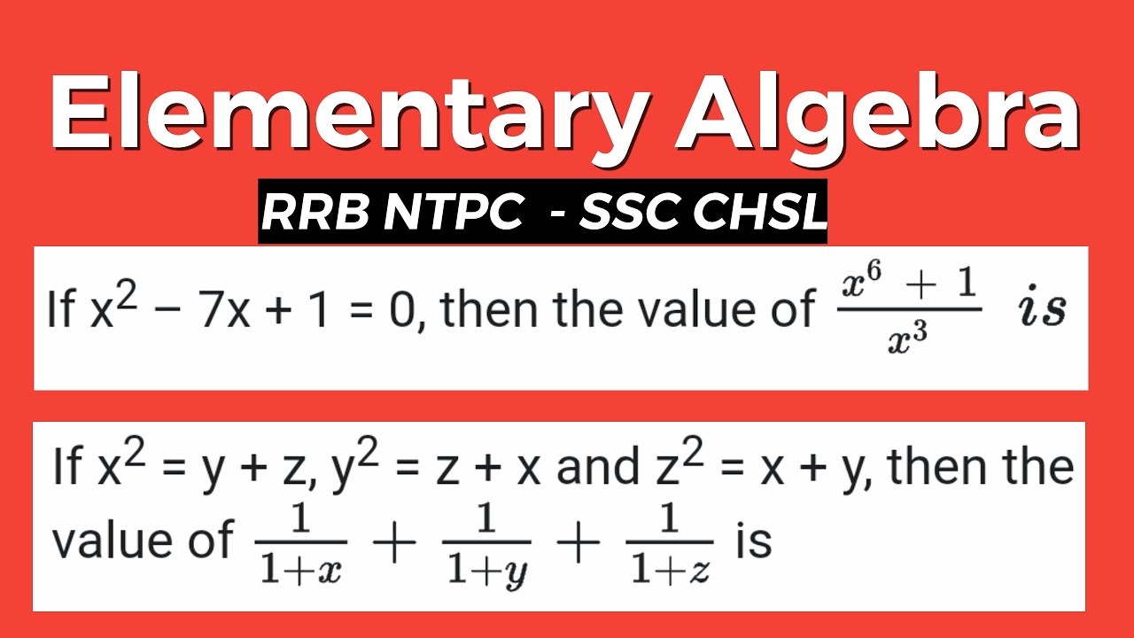 Elementary Algebra RRB NTPC, GROUP - D, SSC CHSL - YouTube