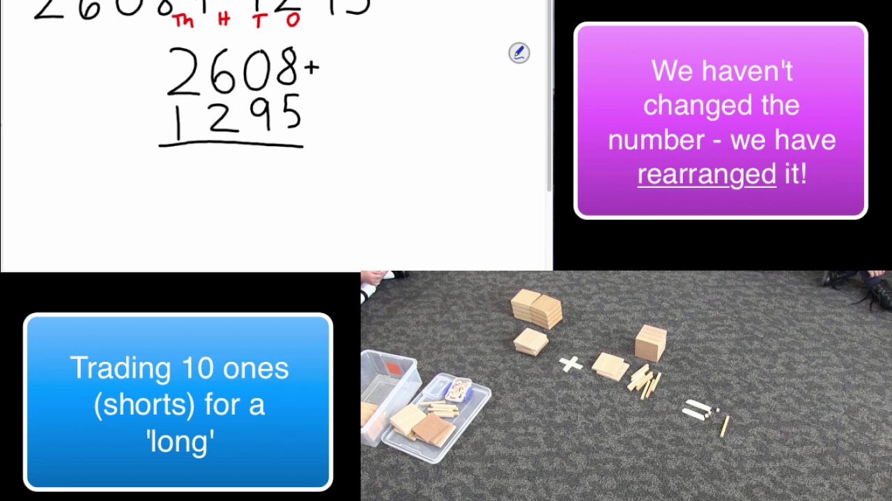 Addition with trading in two places - YouTube