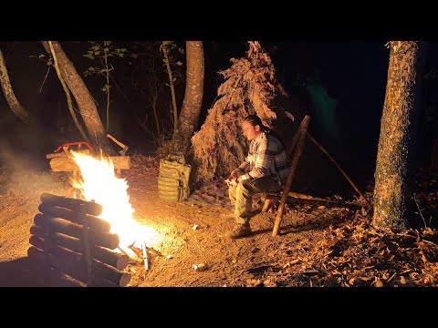Bushcraft Barınağında Bir Gece Kamp - Kaşık Oyma, Doğa Belgeseli, Diy, Asmr