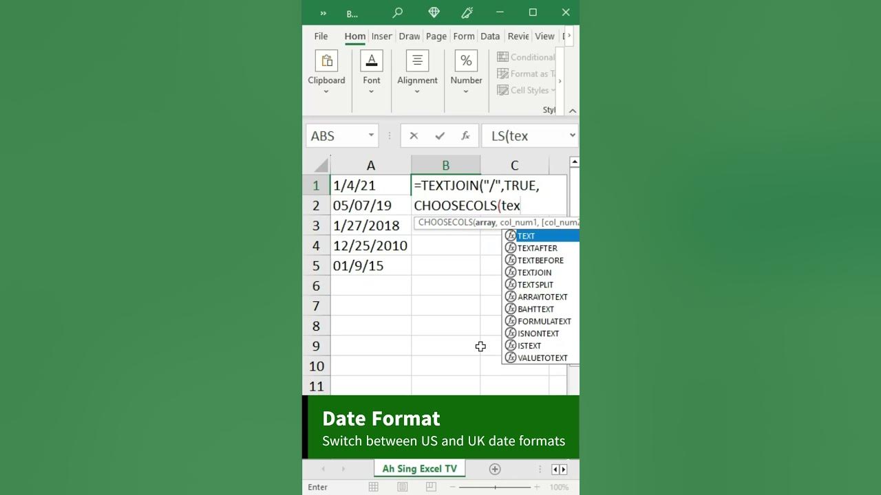 Switch between US and UK date formats by using Excel functions - YouTube