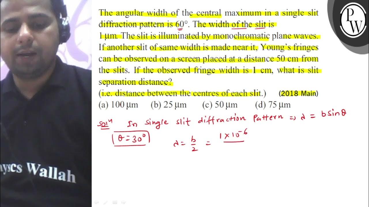 The angular width of the central maximum in a single slit diffraction pattern is 60^∘. The width ...