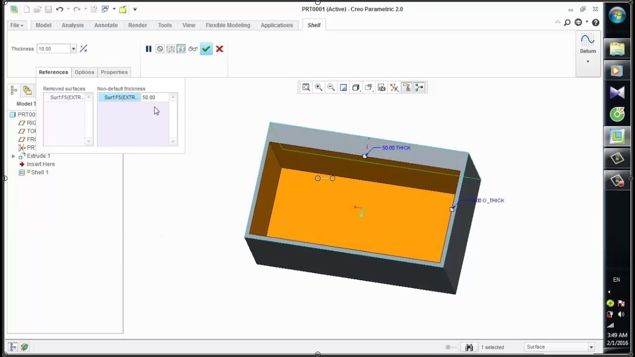 Creo Parametric: Shell, Draft - YouTube