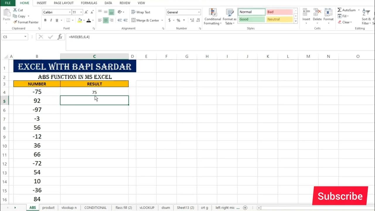 Use ABS Formula in easy way on Ms Excel - Don't miss this lesson - #excelwithbapisardar # ...