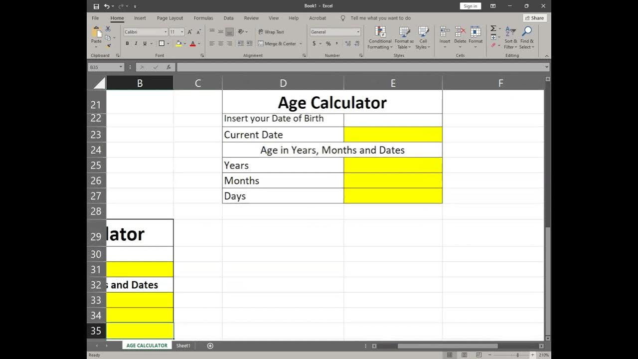 MS Excel Age Calculator Sheet - YouTube