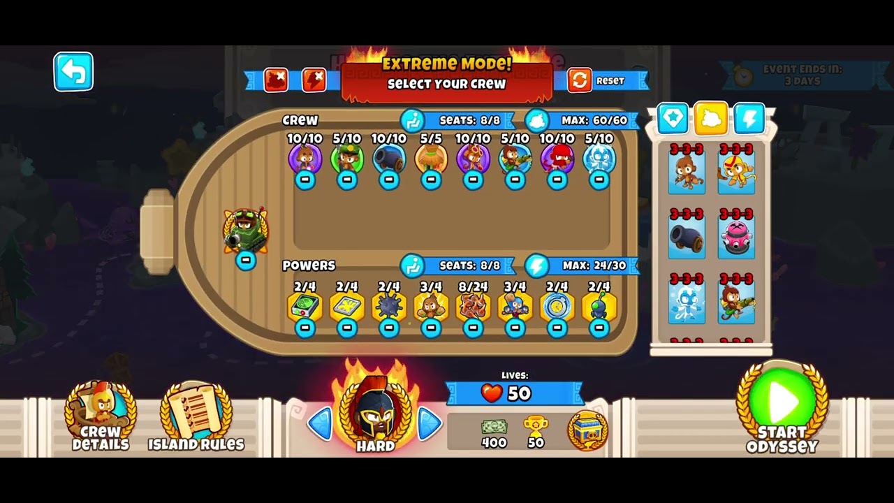 BTD6 Odyssey Event Hard Extreme Half to the Extreme Setting the Crew ...