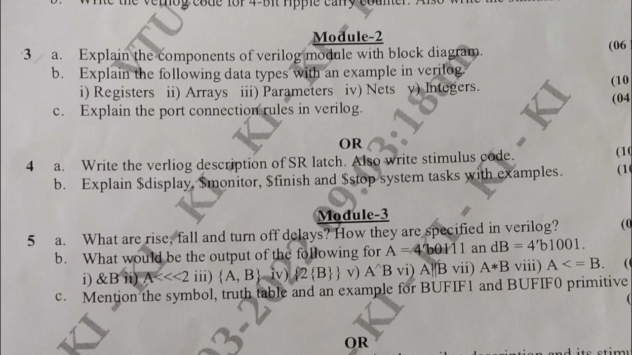 18EC56 Verilog HDL vtu exam question paper 18EC56 #ece#5thsem#verilog#hdl#vtu#important ...
