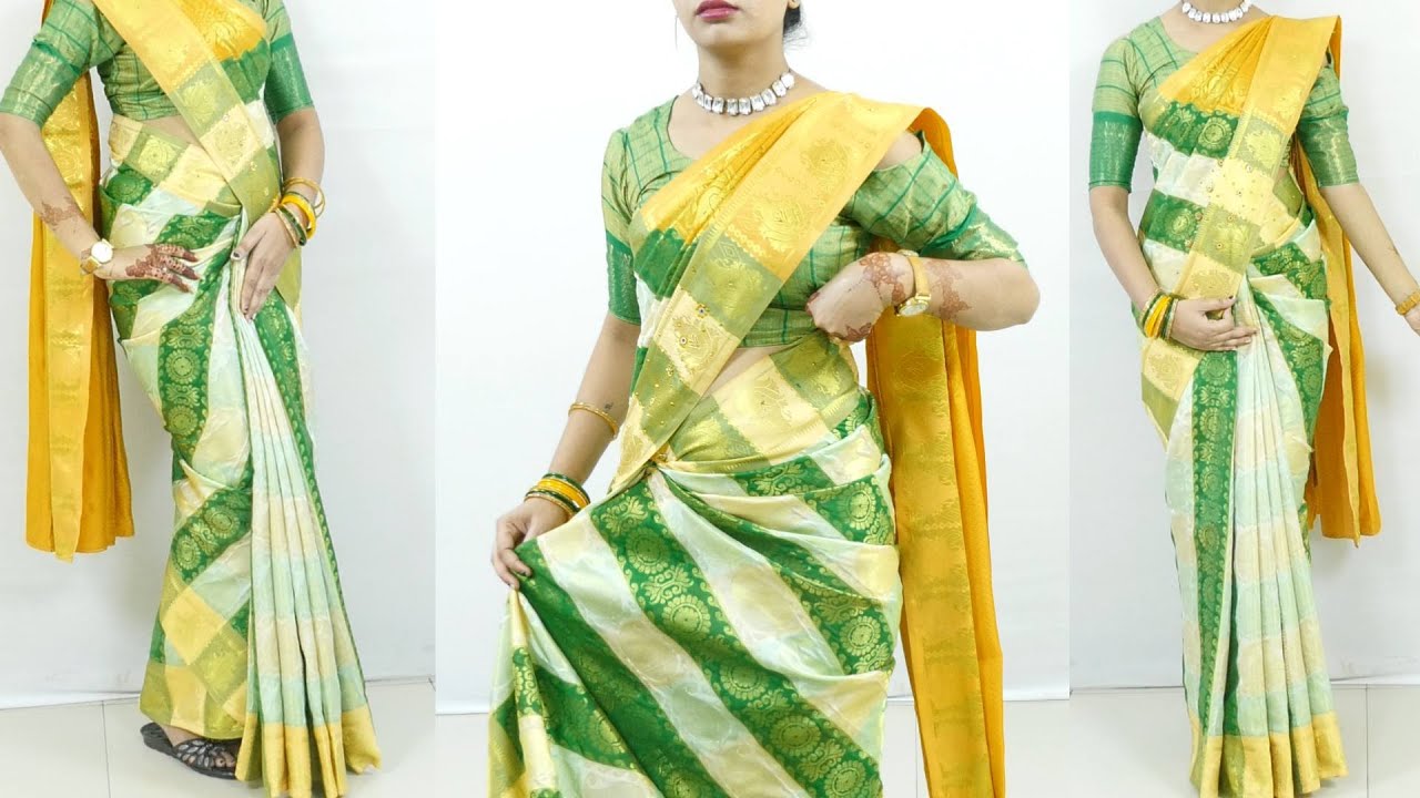 Silk saree draping tutorial to more beautiful & tall | Saree draping ...