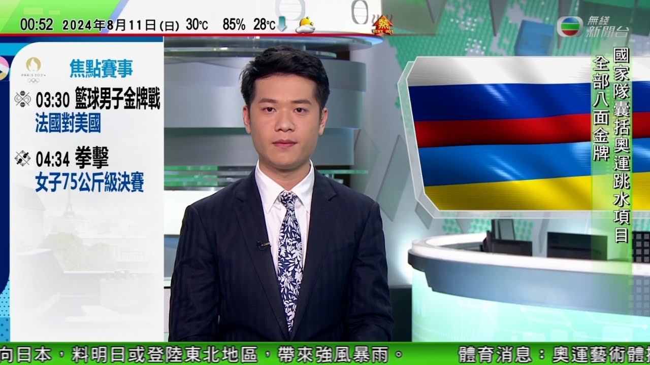 無綫TVB 0030新聞報道｜據報烏軍深入俄羅斯約20公里 俄方宣布三個邊境地區實施反恐行動制度｜廣州南沙七夕節舉行傳統特色水上婚禮 十對夫妻共諧連理｜菲譴責中方軍機南海上空「危險行徑 ...