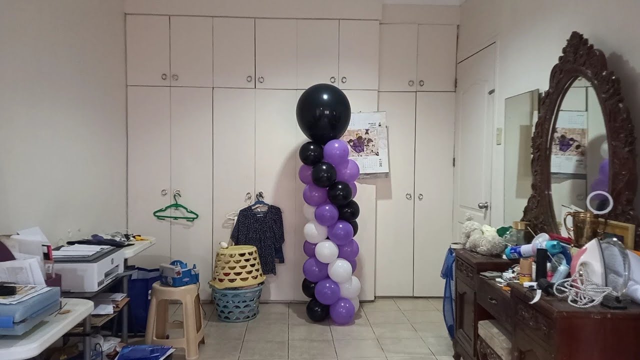 purple white and black balloon column build - YouTube