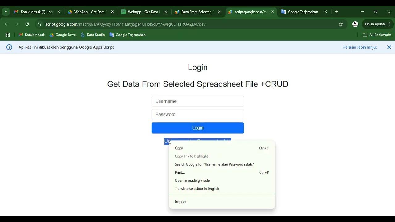 WebApp - Get Data From Dynamic Selected Spreadsheet Files | ++CRUD | ++Login (Member) - YouTube