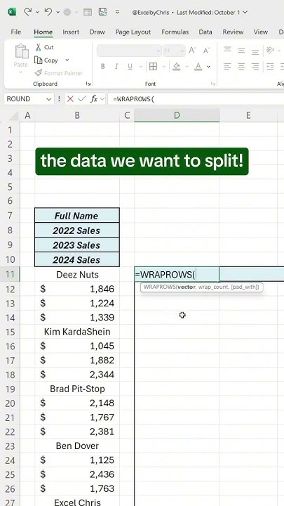 Wraprows Function In Excel ‼️ Youtube