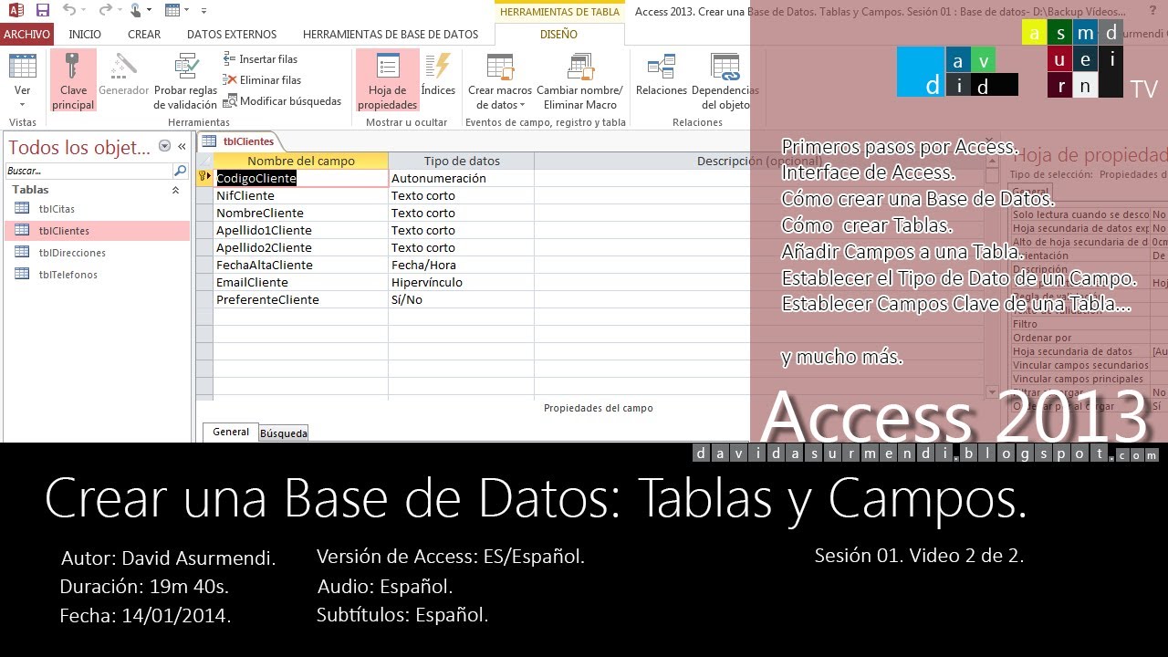 Curso Access 2013. Crear una Base de Datos: Tablas y Campos. Sesión 01. Vídeo 2 de 2. - YouTube