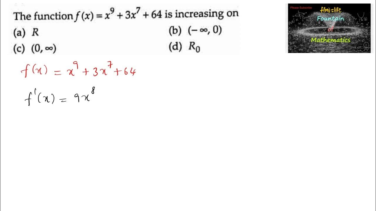 The function f(x)= x^9+3x^7+64 is increasing on R|RD Sharma|12|Part 1 ...
