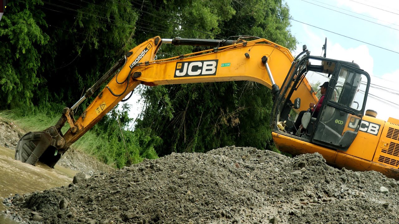 Jcb Js2059 Hard Work Digging in The River//Drone Videos.. - YouTube