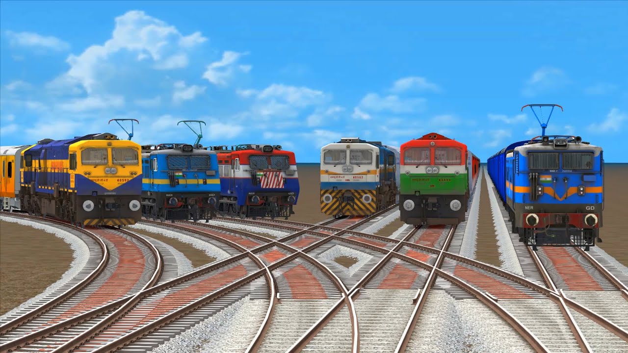 6 TRAINS CROSSING ON SIX BRANCH SHARP BEND TRACK | DIESEL & ELECTRIC ...