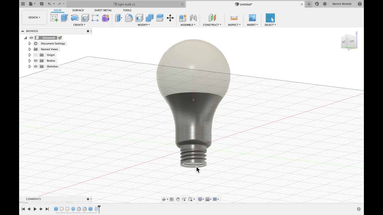 3D model fo a lightbulb in Fusion 360 - YouTube