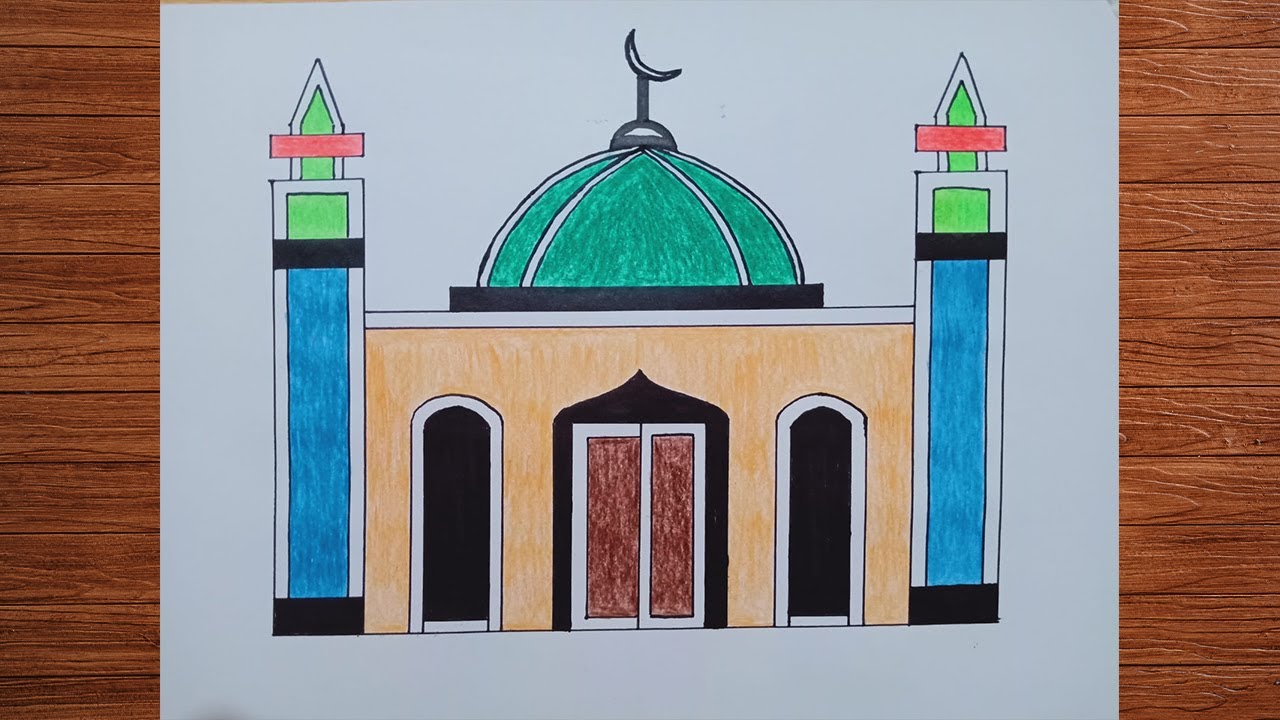 How to Draw A Mosque Drawing | Masjid Drawing Tutorial | Easy Masjid ...