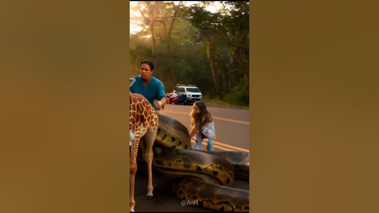 Baby giraffe gets into trouble after being hit by a big python. - YouTube