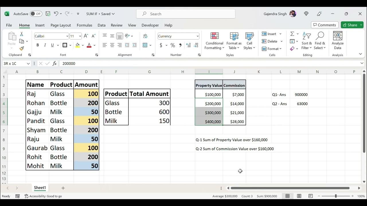 Sum If Function Excel Youtube