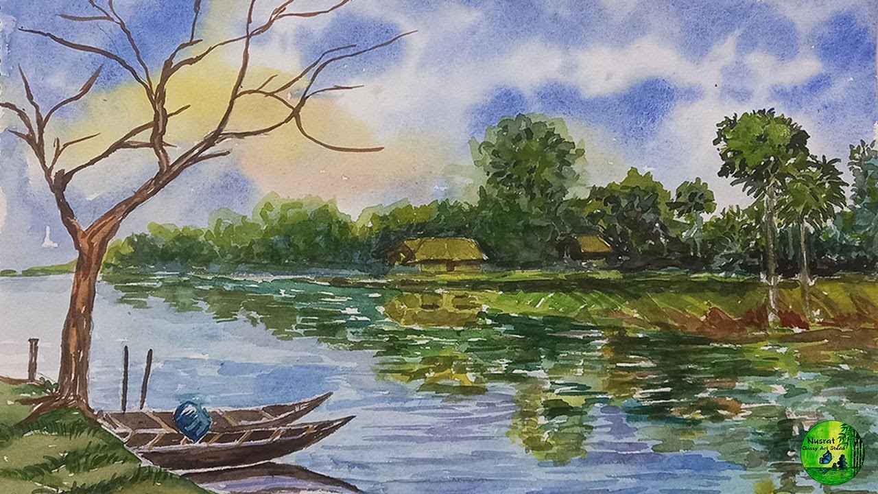 River Side Painting With Watercolor ; Easy Tutorial For Beginners - YouTube