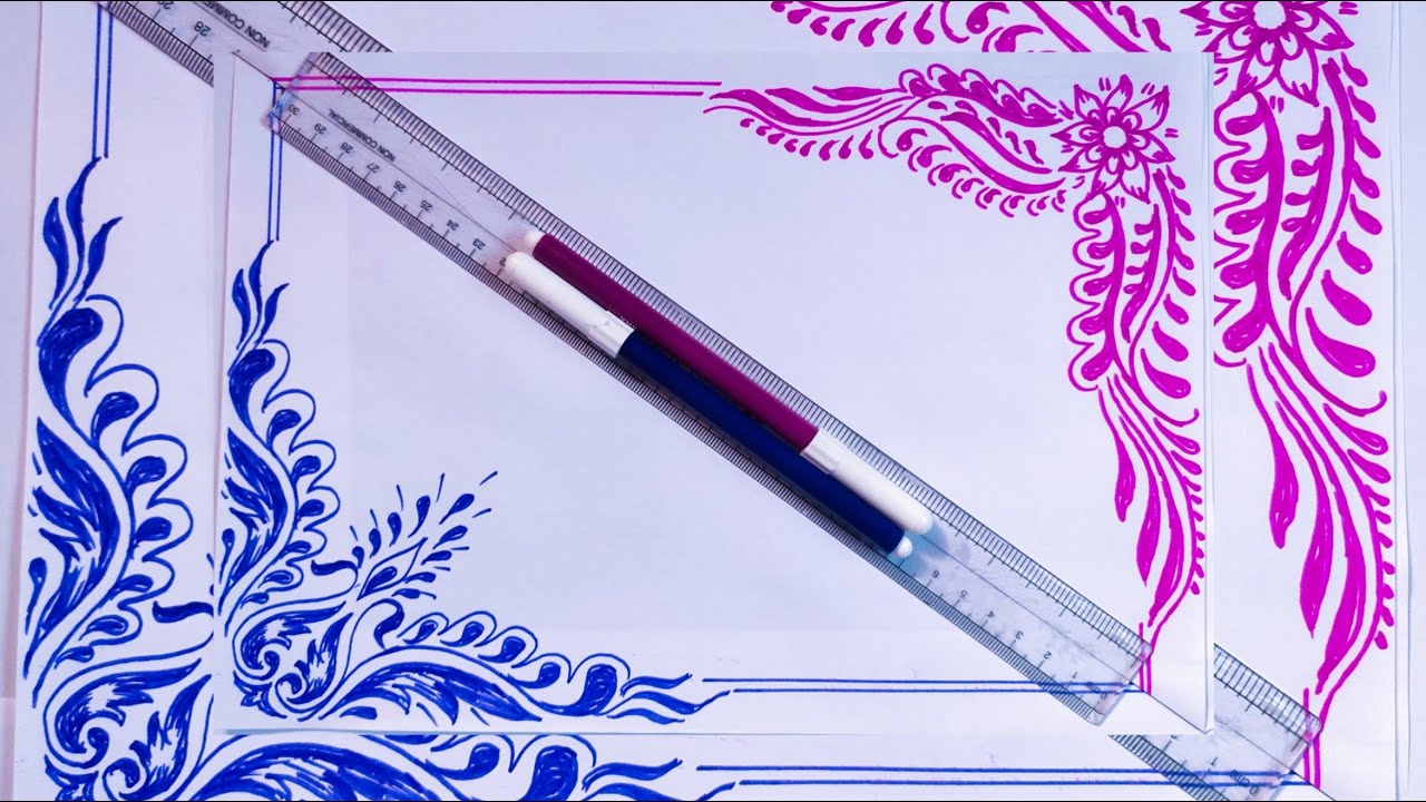 Easy alpona drawing/Page corner decoration/Project khata design simple ...