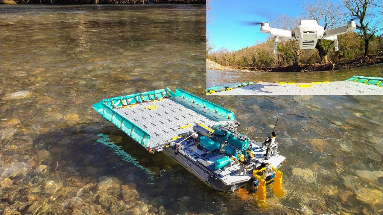 I landed my DJI Mavic Mini drone on a LEGO Technic boat... in a river ...