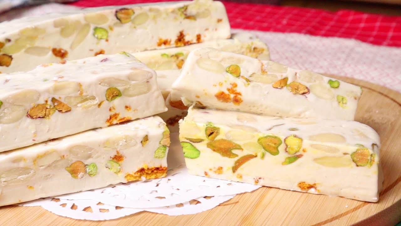 WHITE NOUGAT SWEETS WITH NUTS & HONEYCOMB - HOMEMADE SOFT SWEETS LIKE ...